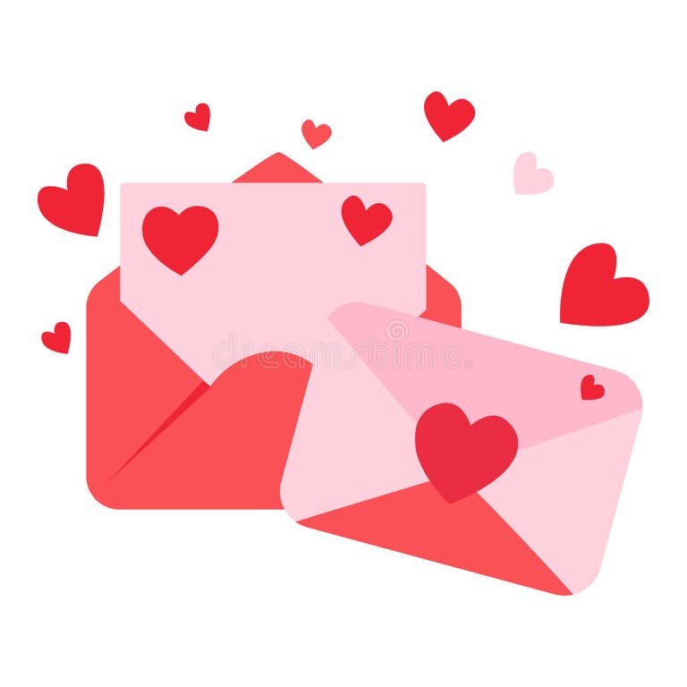2d Illustration of Two Valentine Envelopes with Hearts Stock ...