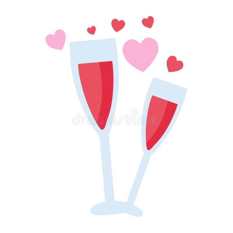 2D Illustration of Champagne Toast with Hearts for Celebration Stock ...