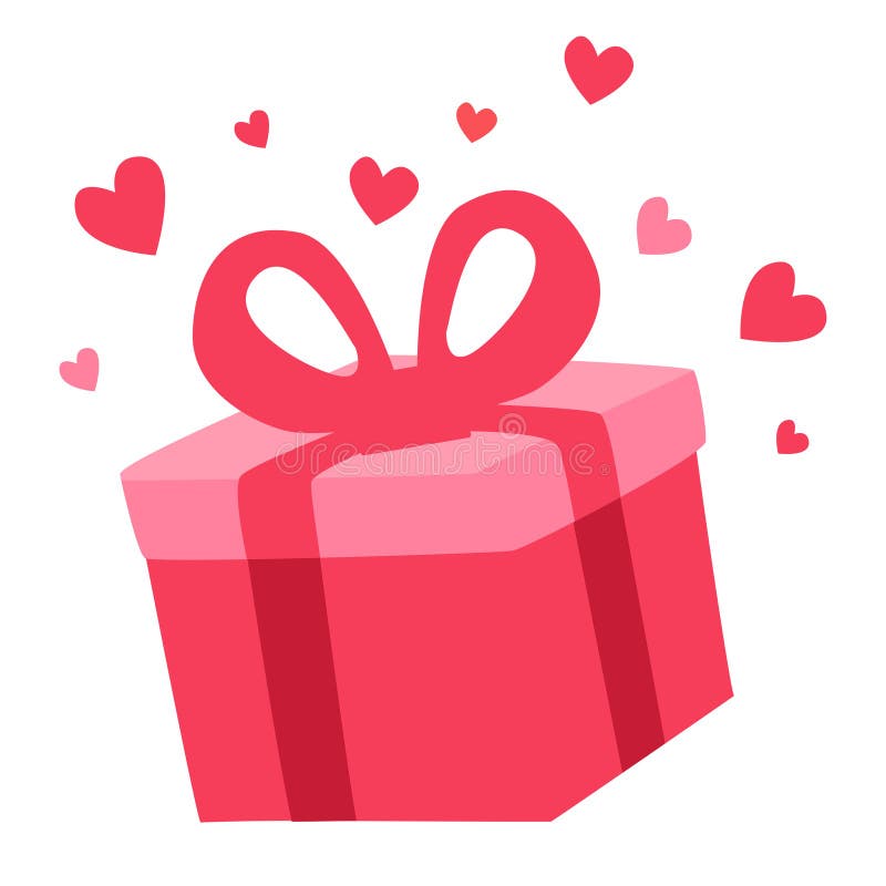 2D Illustration of Closed Gift Box Wrapped with Bow and Hearts Stock ...