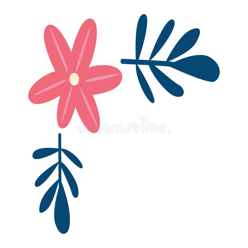 2D Illustration of Dual Bloom with Blue Leaves Vector Stock ...