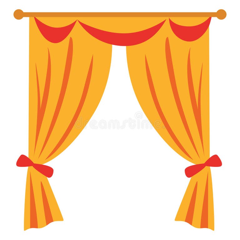 2d Illustration of Yellow Classic Curtain with Red Valance and Tied ...