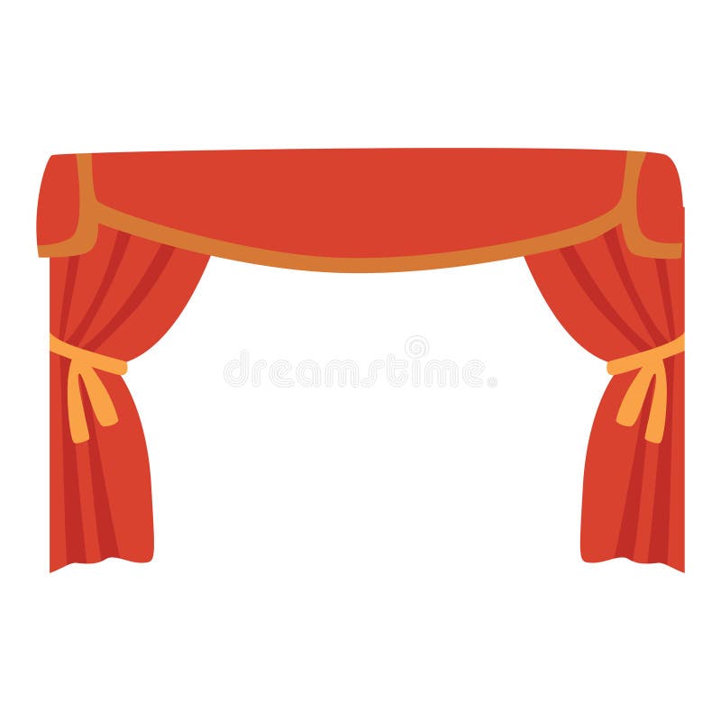 2d Illustration of Red Window Curtain with Yellow Trim and Tiebacks ...