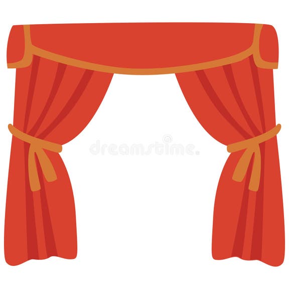 2d Illustration of Red Curtain with Golden Trim and Tied Drapes Stock ...
