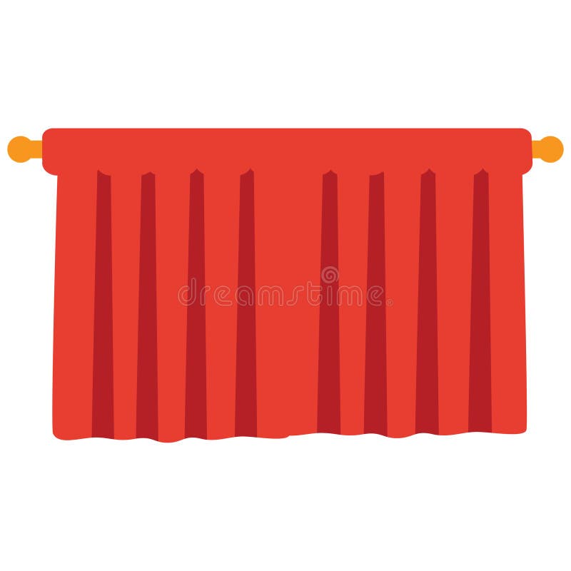 2d Illustration of Closed Red Curtain with Rod in Simple Classic Style ...