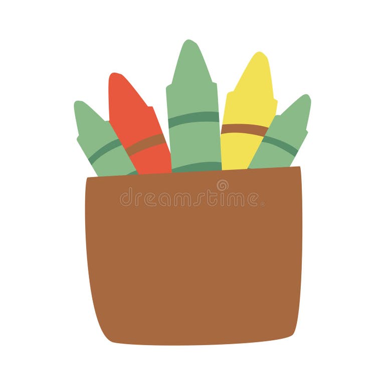 2D Illustration of Cute Crayons in a Brown Holder Stock Photo ...