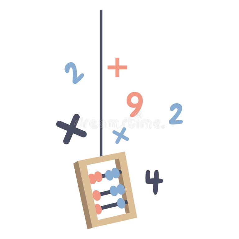 2D Illustration of Hanging Math Symbols and Cute Abacus Stock Photo ...