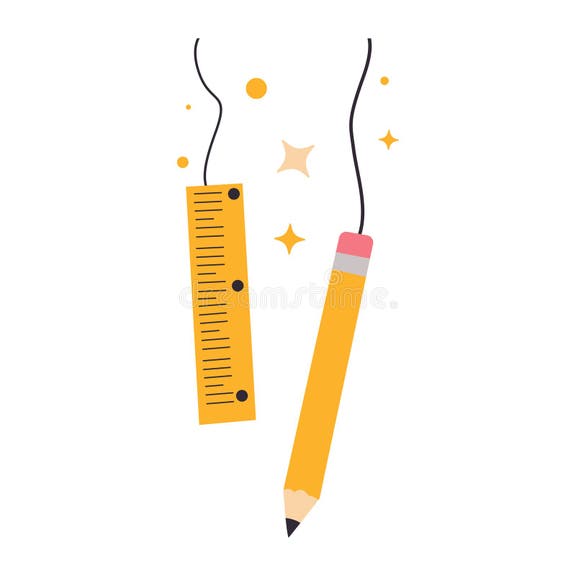 2D Illustration of Pencil and Eraser Hanging with Sparkles Stock ...