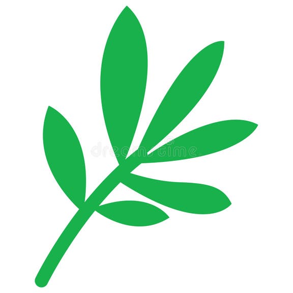2D Illustration of Single Green Botanical Branch in Minimal Flat Style ...