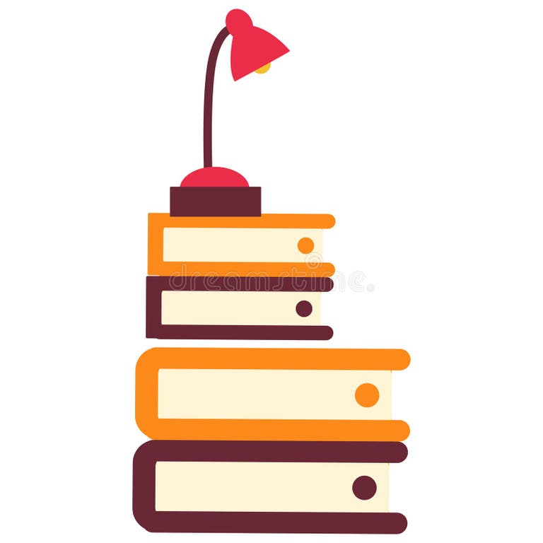 2d Illustration Stacked Books with Lamp Reading Education Concept Stock ...