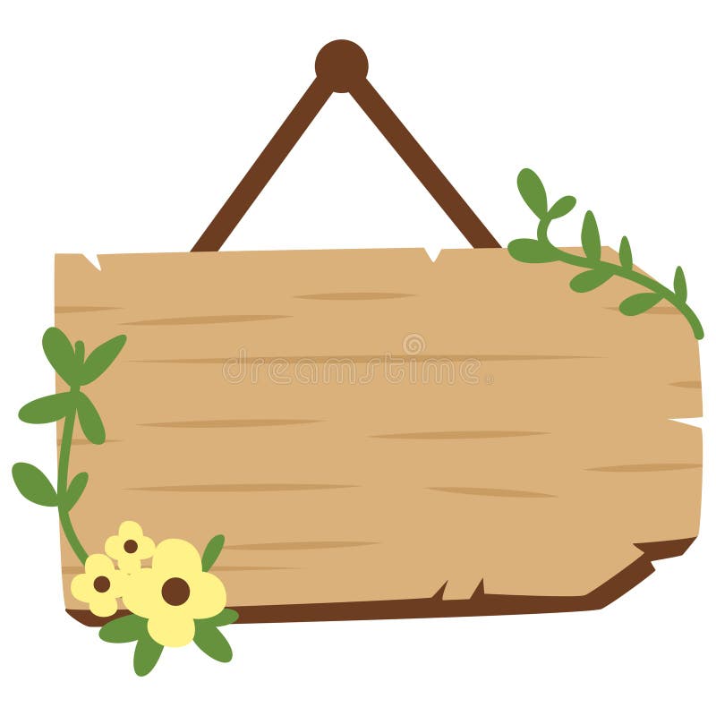 2d Illustration of Horizontal Wooden Signboard with Flowers Decoration ...