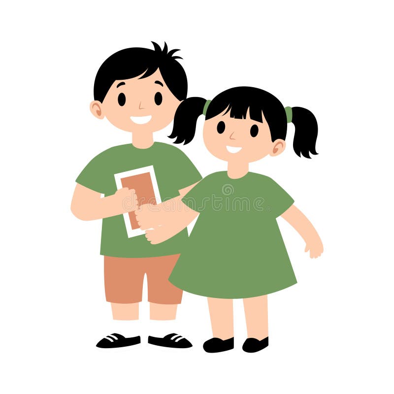 2D Illustration of Older Sister with Younger Brother Stock Illustration ...