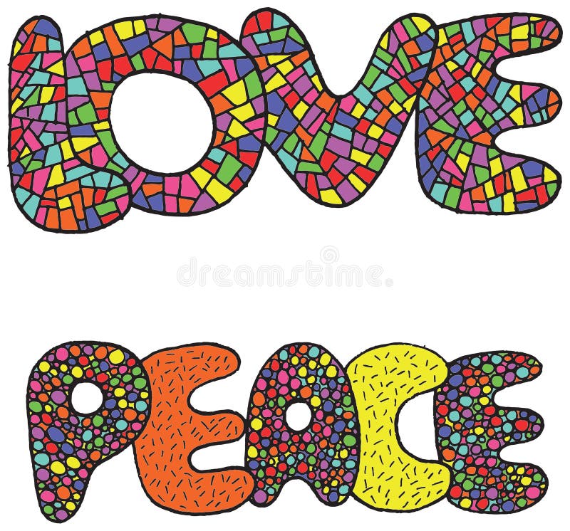 Arte Di Vettore Con Le Parole Di Pace E Di Amore Illustrazione ...