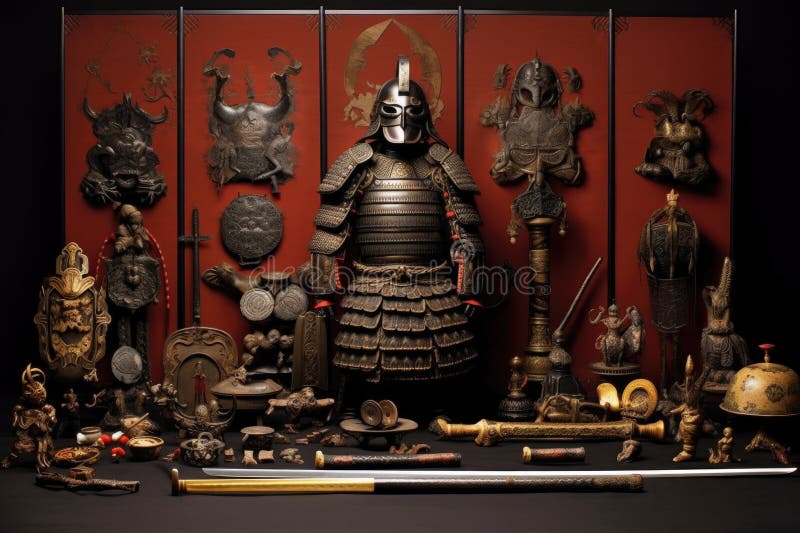 Artful Arrangement of Samurai Weapons and Armor Stock Illustration ...