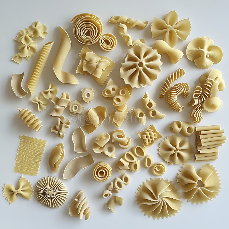 Artful Array of Uncooked Pasta Shapes on White Surface Stock Photo ...