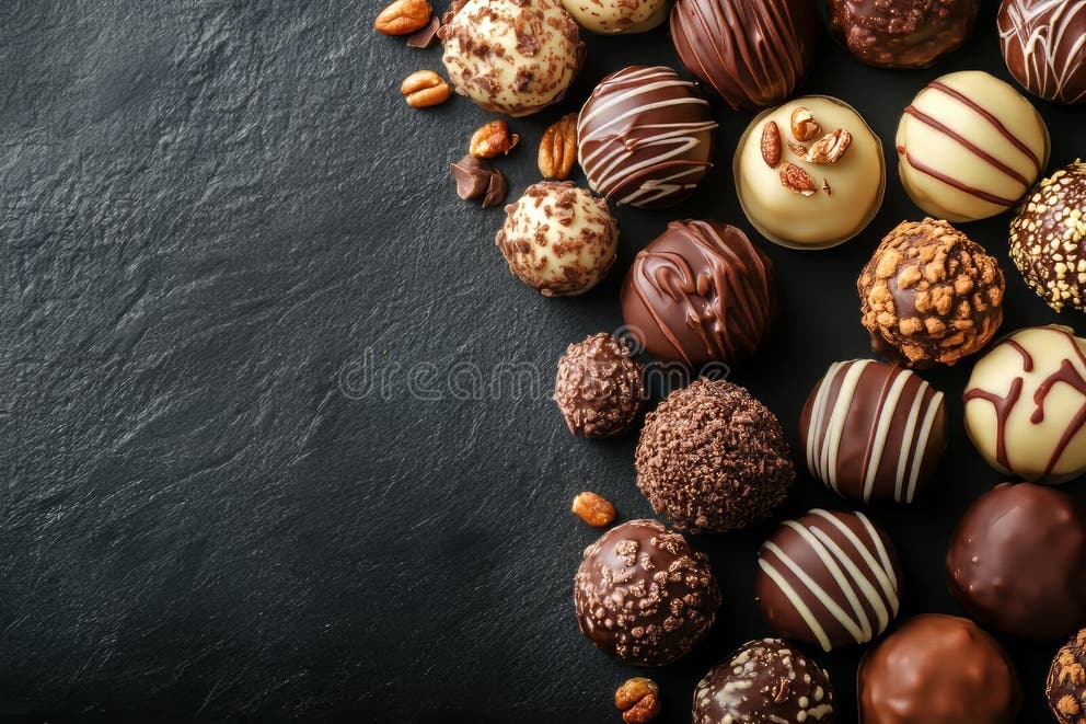 Artful Composition of High-End Chocolate Truffles Set on a Dark Base ...
