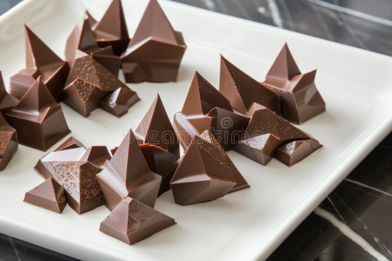 Artful Dessert Platter with Geometric Chocolate Structures Stock Image ...