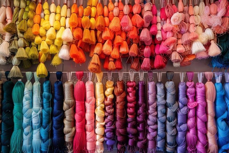 Artful Display of Various Threads in a Rainbow of Colors Stock ...