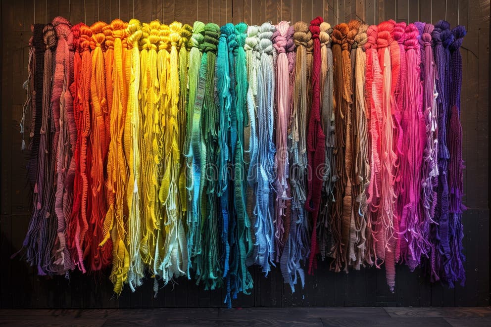 Artful Display of Various Threads in a Rainbow of Colors Stock ...