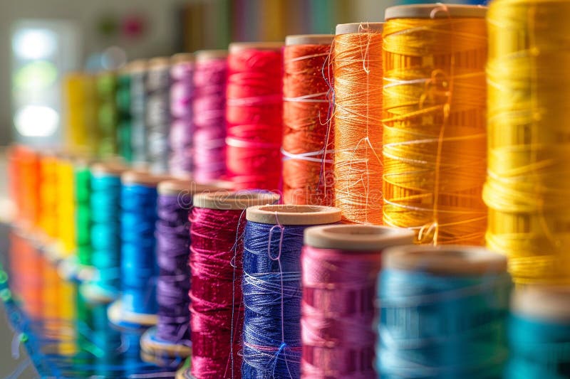 Artful Display of Various Threads in a Rainbow of Colors Stock ...