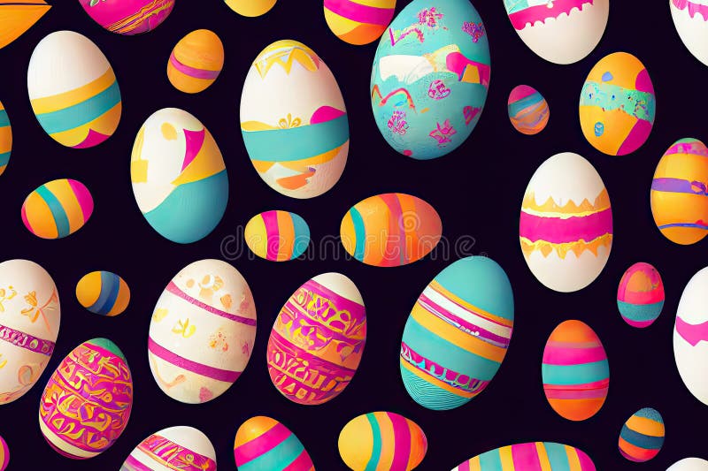 Artful Postcard Showcases a Collection of Easter Eggs in a Vibrant ...