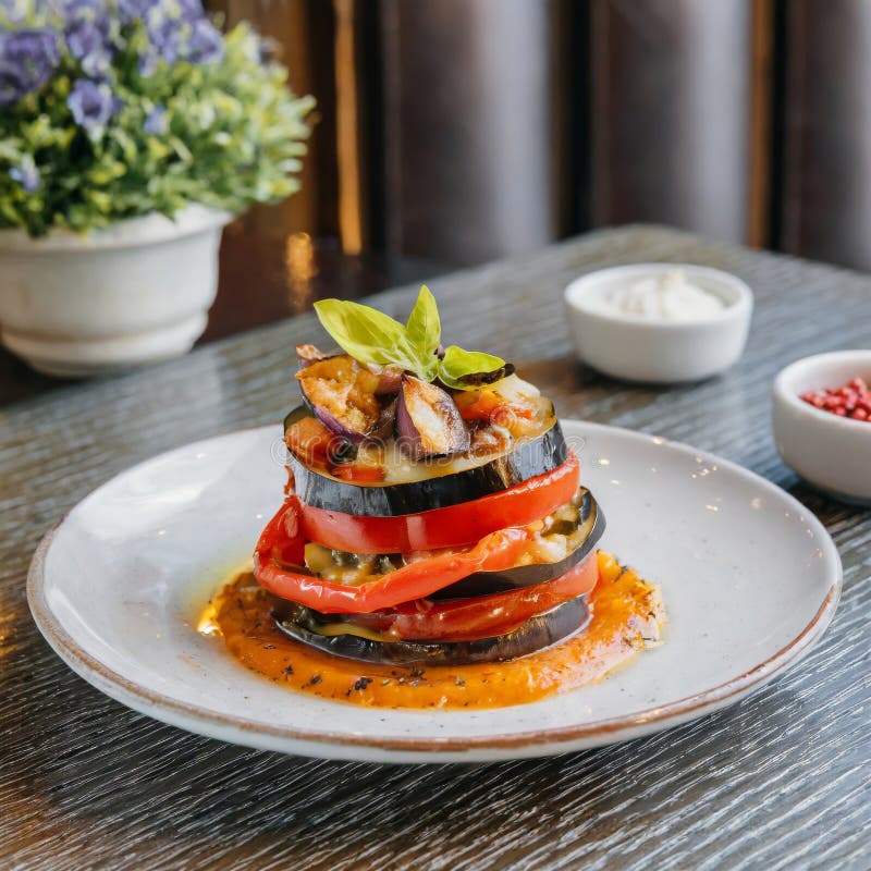 Elegant Grilled Vegetable Stack on Plate Stock Photo - Image of dish ...