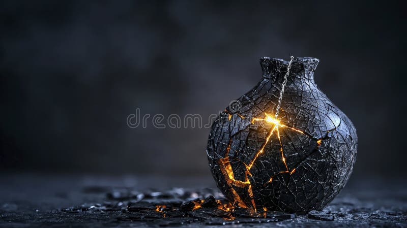 Artful Reconstruction a Broken Ceramic Vase Mended with Light in a Dark ...