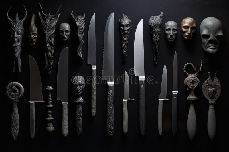 Artfully Arranged Bespoke Knives Casting Dramatic Shadows Stock Photo ...