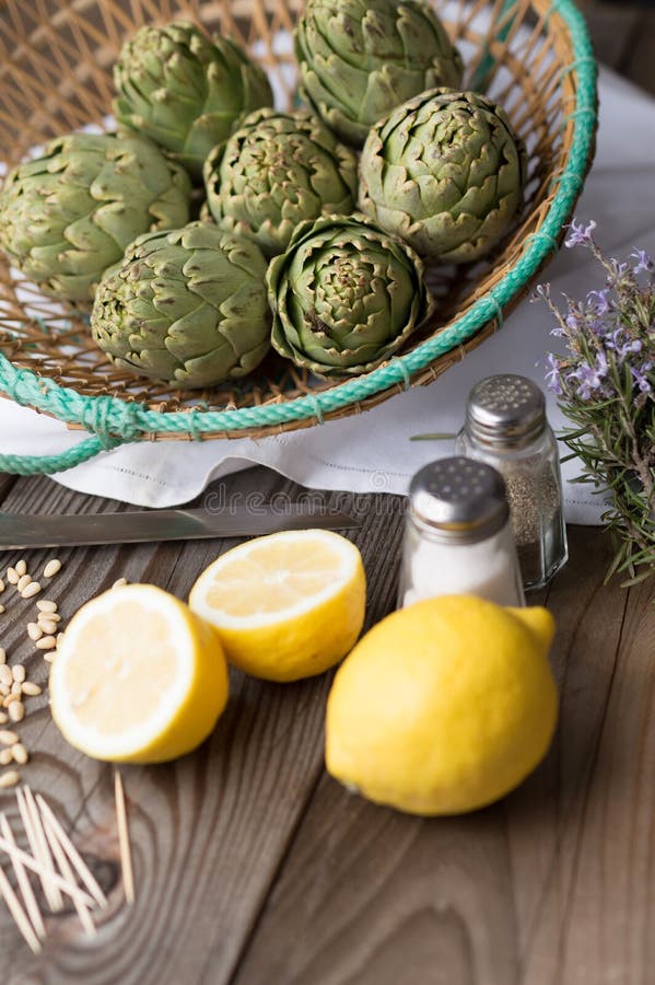 Artichoke with Lemon and Pine Nuts Stock Image - Image of agriculture ...