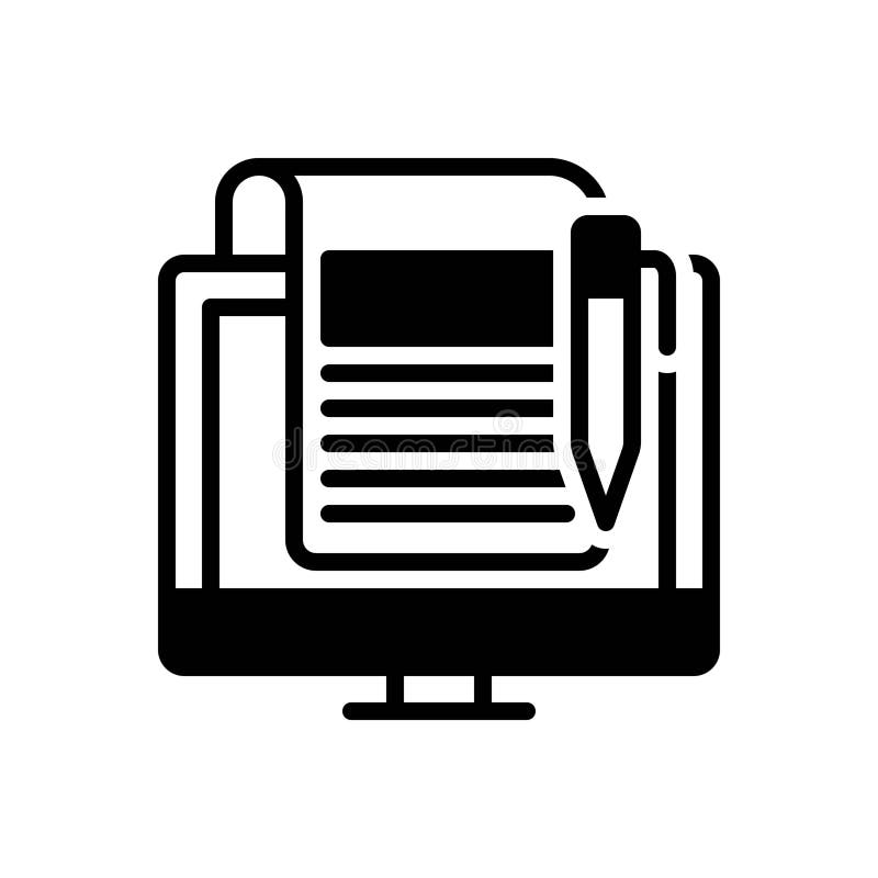 Black Solid Icon for Article, Newspaper and Paper Stock Illustration ...
