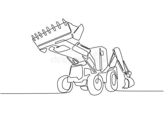 Articulated Wheel Backhoe Loader Continuous Line Drawing in Sleek ...