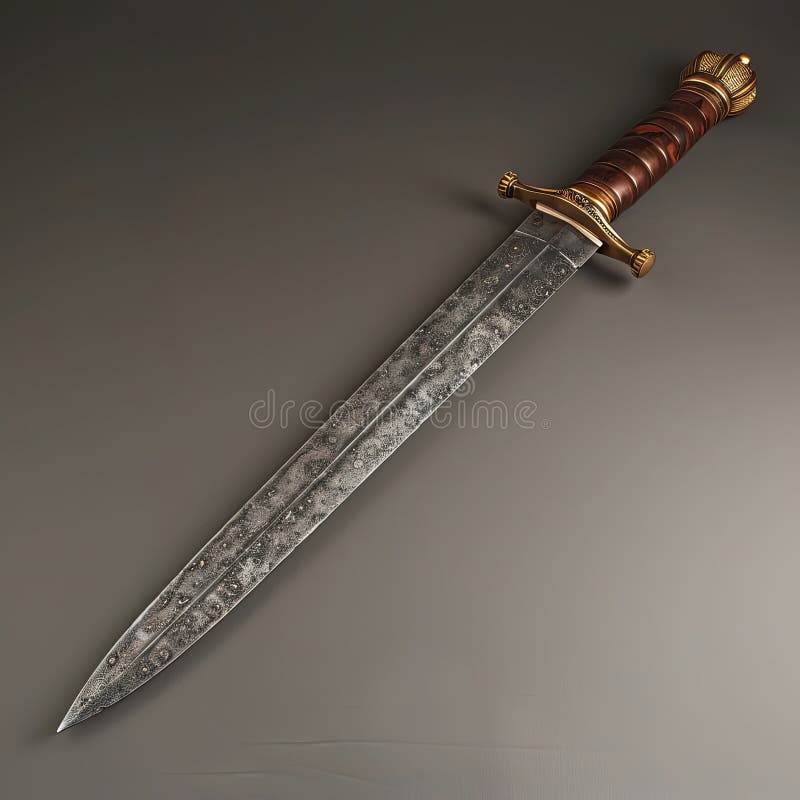 An Artifact Dagger with a Leather Handle Rests on a Table Stock ...