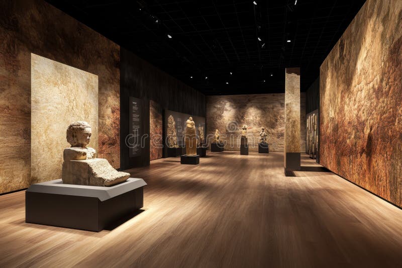 Artifacts Displayed in a Modern Museum Setting with Soft Lighting and ...