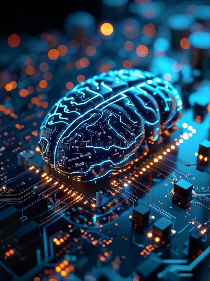 Artificial Ai Technology Concept with Intelligence Brain for Machine Learning Stock Illustration ...