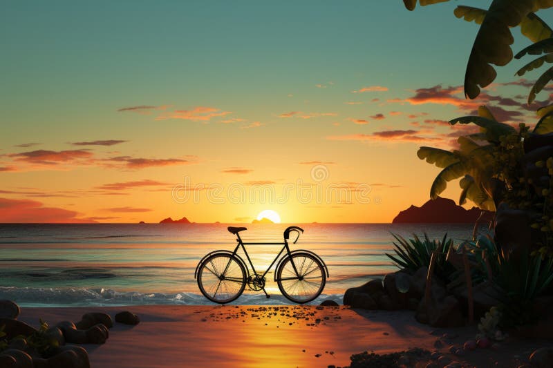 Artificial Beach Ambiance Bike Highlighted Against a Sunset Studio ...