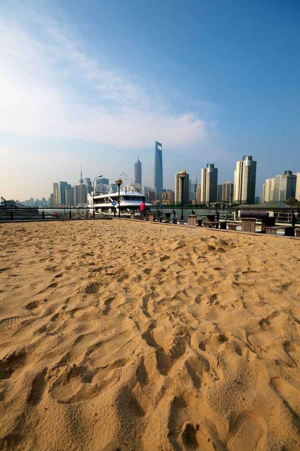 Artificial Beach in Shanghai Editorial Photo - Image of sand, urban ...