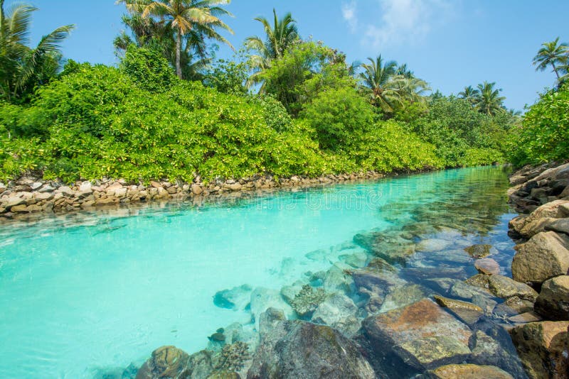 Artificial Beautiful River between To Tropical Islands Stock Photo ...