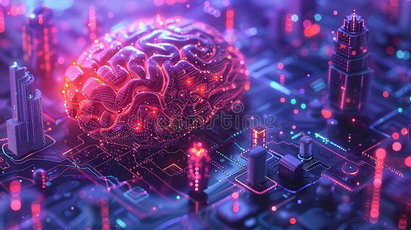 Artificial Brain City stock illustration. Illustration of network ...