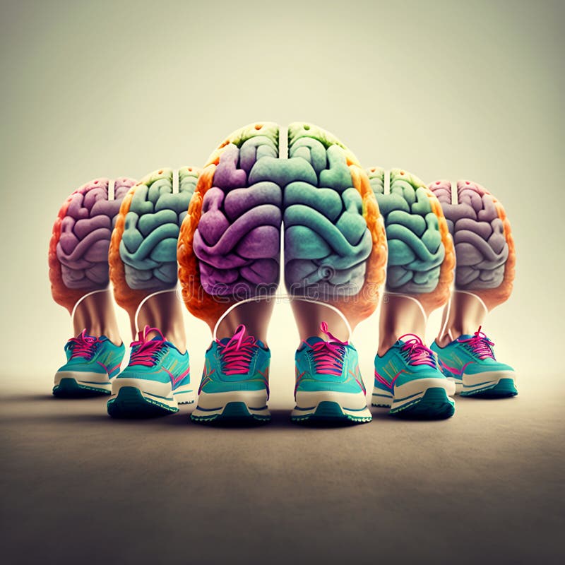 Brain with shoes and hands stock illustration. Illustration of hands ...