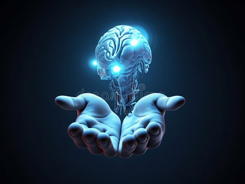 Artificial Brain in the Hands of a Robot Stock Illustration ...