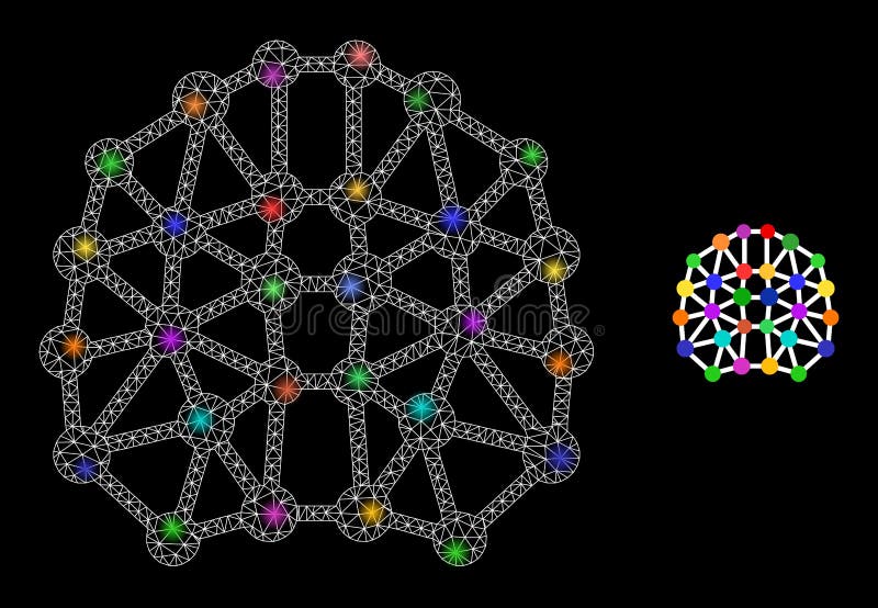 Artificial Brain Icon - Wire Frame Mesh with Light Spots Stock Vector ...