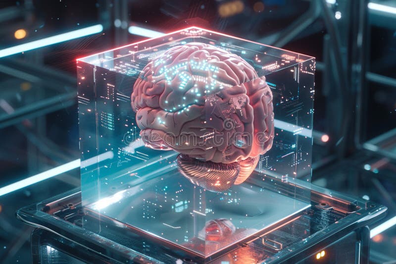 Artificial Brain Inside Glass Box with Glowing Neural Connections on ...