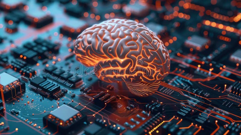 An Artificial Brain Model Connected To Computer Circuits, Stock ...