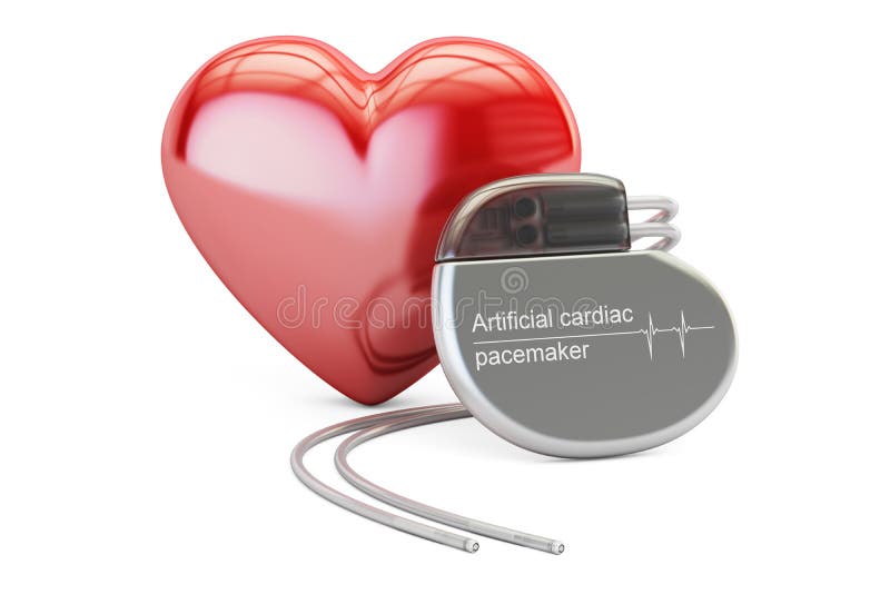 Artificial Cardiac Pacemaker with Red Heart, 3D Rendering Stock ...