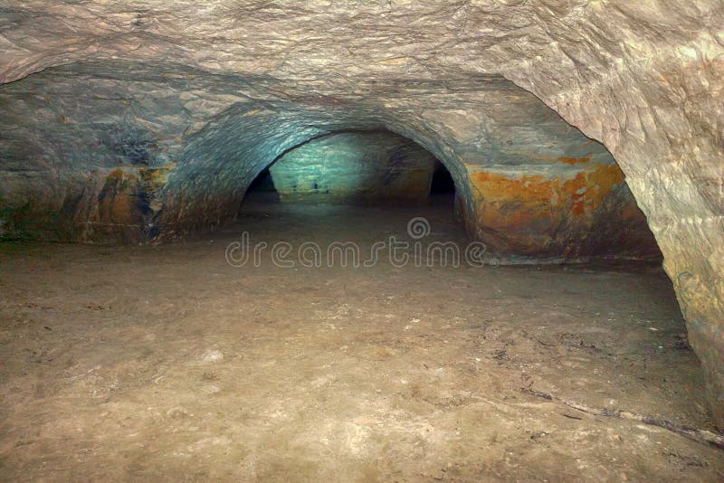 Dark Cave Walk Under Ground in Tunnel Stock Image - Image of attraction ...