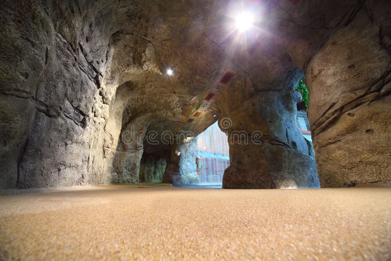 Artificial Cave in Waterpark with Waterfall Stock Photo - Image of ...