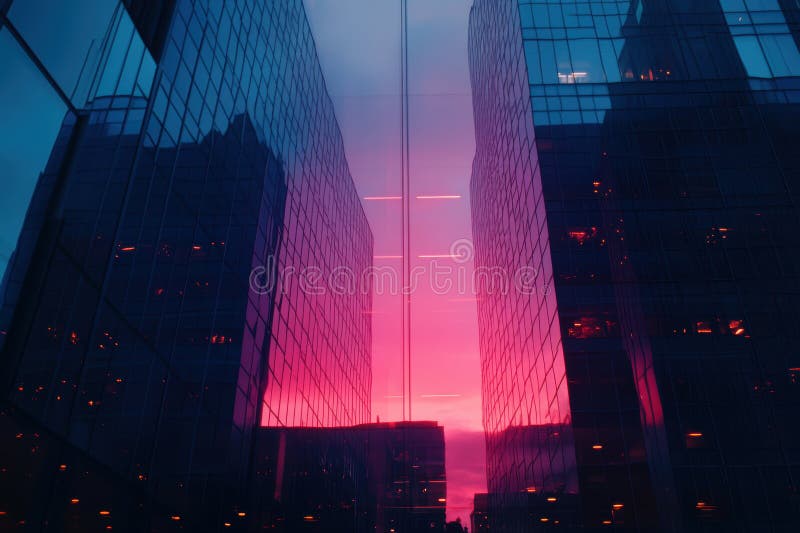 Artificial Cityscape at Sunset Featuring a Beautiful Pink Sky. Stock ...