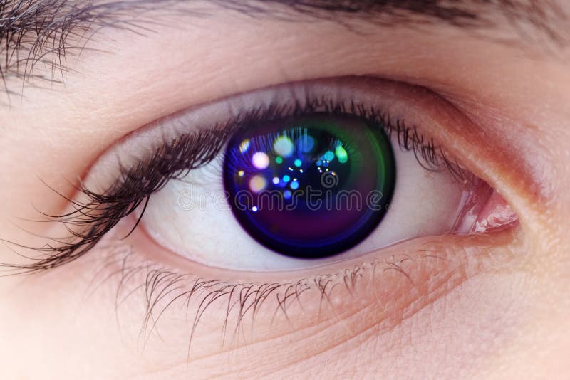 Artificial Close-up Eye Cyborg Face of Mechanical Robot, Future with ...