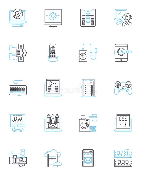Artificial Computing Linear Icons Set. Neural, Algorithm, Automation ...