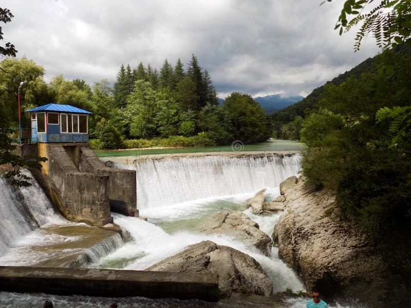 Artificial Dam and Waterfall. Abasha River, Gachedili Village, Georgia ...