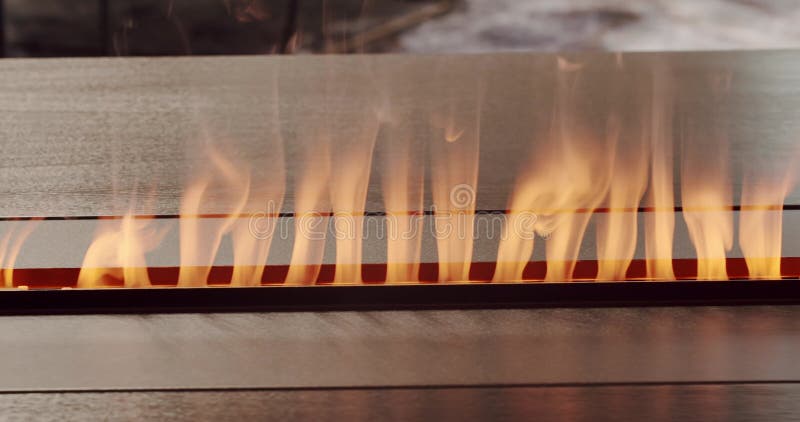 Artificial Electronic Fireplace Burning with Smoke Fire. Bio Fireplace ...